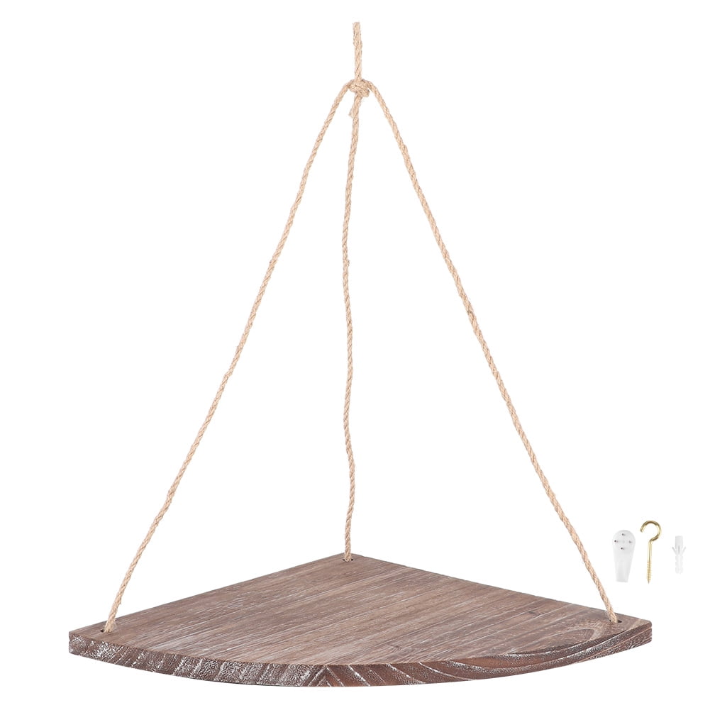 Hemp Rope Home Decor Storage Rack Antique Fan-Shaped Wood Corner Shelf ...
