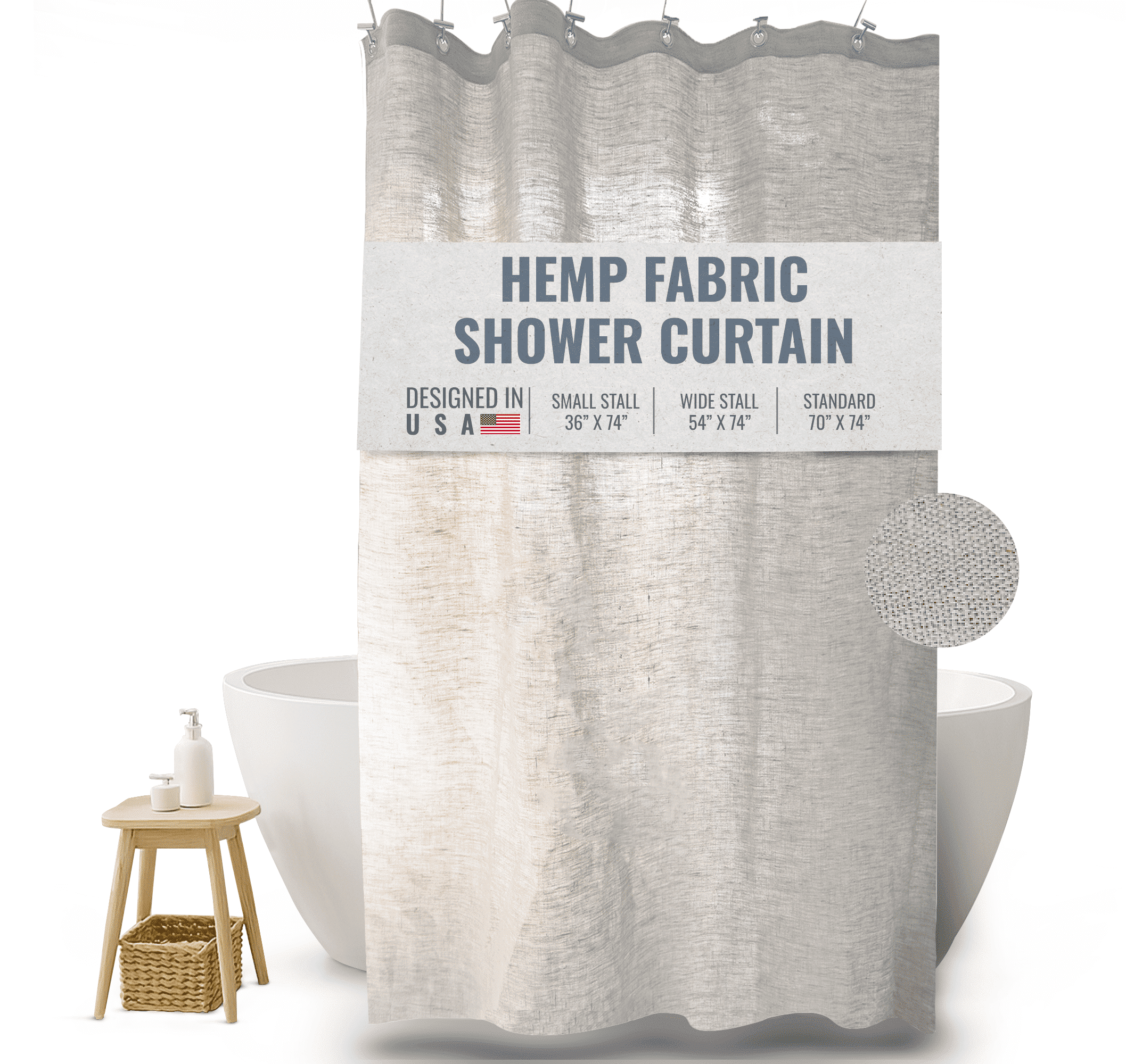 Natural Hemp 70x74" Stall Shower Curtain - Natural fabric Leakproof ...