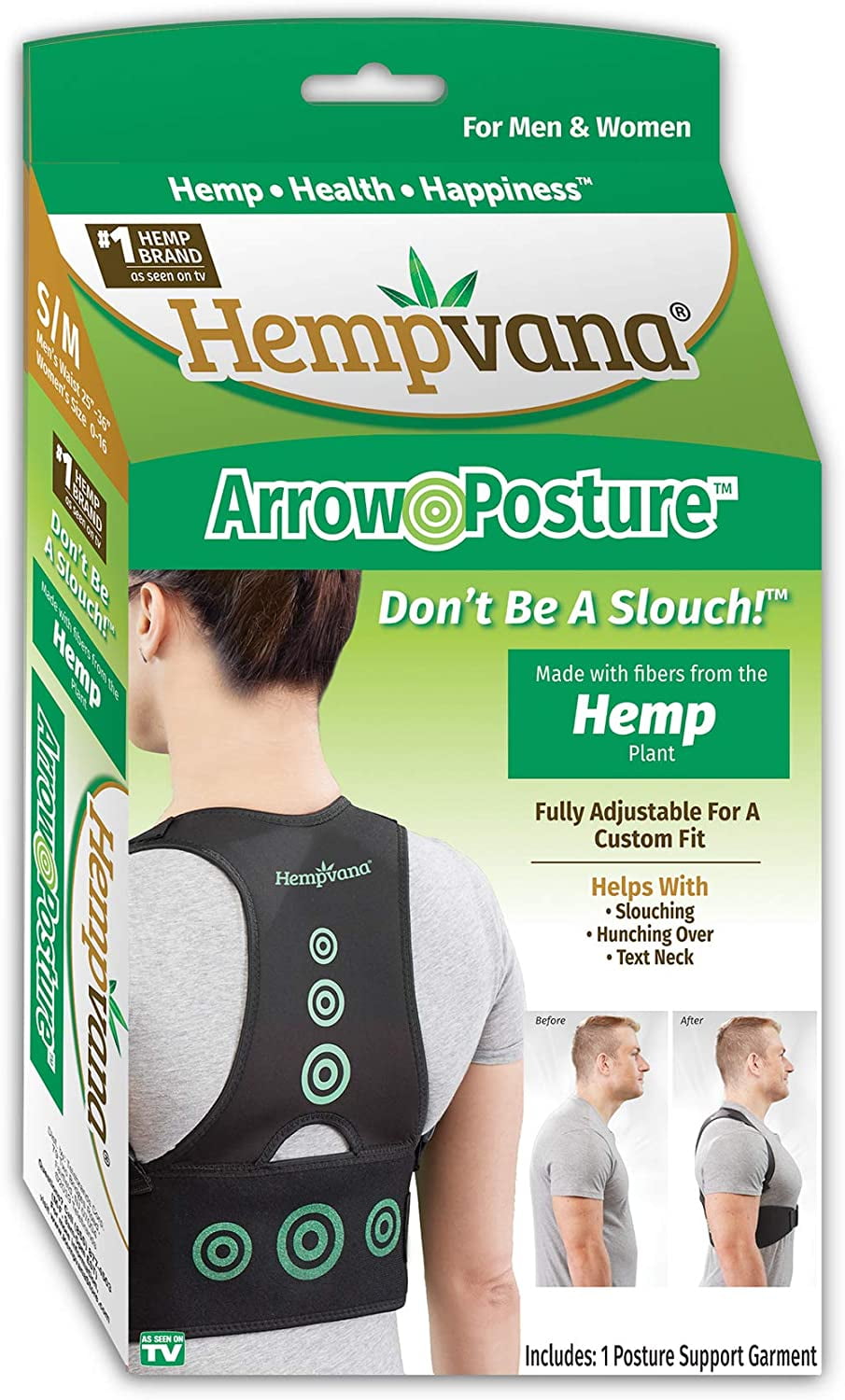 Hempvana, Compression Adjustable Posture Support, Upper Body, Hemp ...