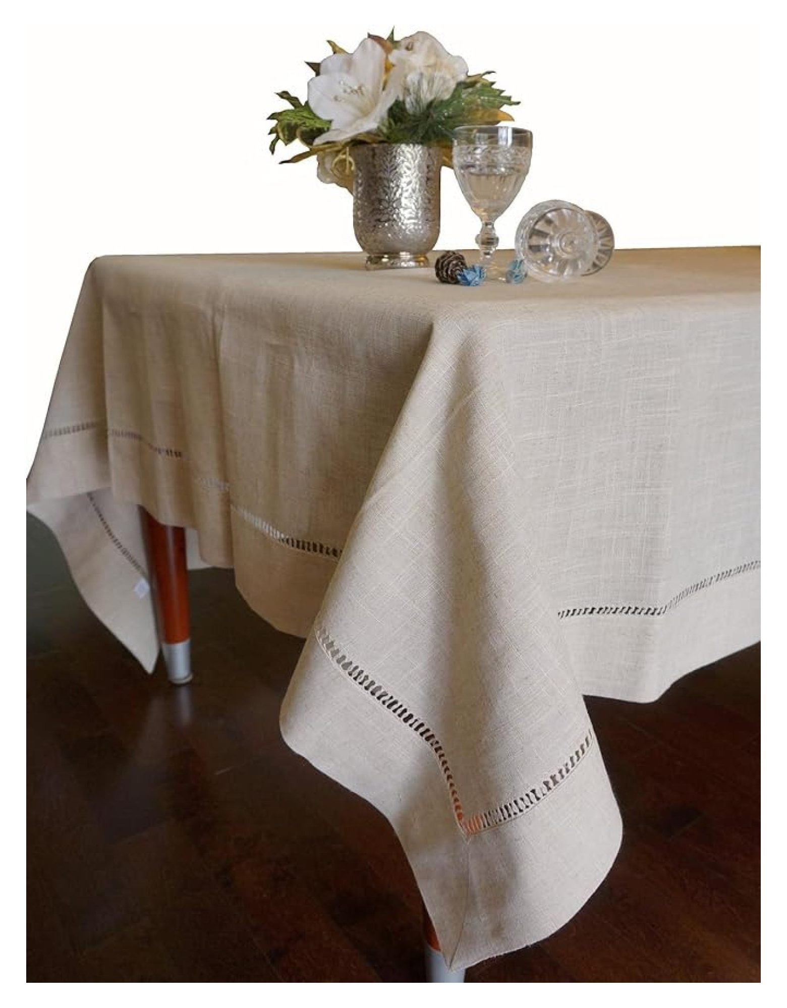 Hemstitched Table Runner 80 Inch Square - Natural Linen Blend ...