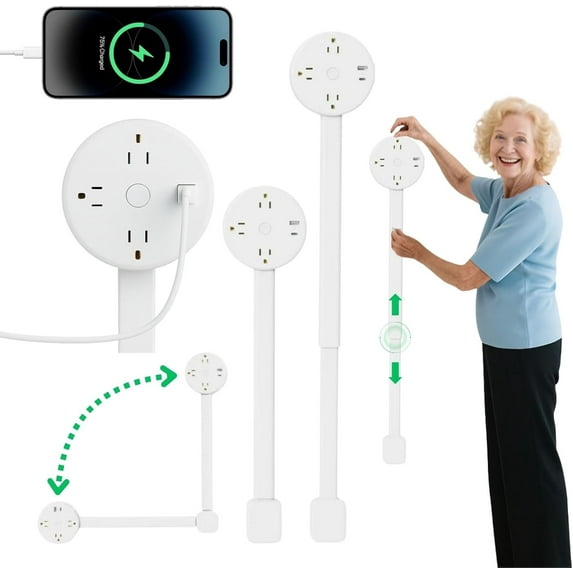 Hemvt 180° Rotating Wall Extended Plug Outlet with 2 AC Outlets, USB-C ...