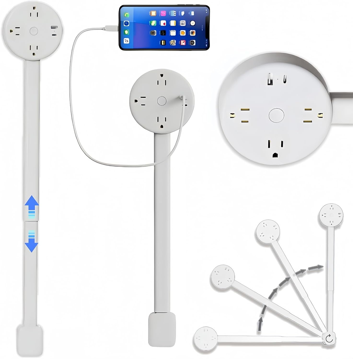 Hemvt 22"-27" Vertical Electrical Power Cord Extender with USB-C & USB ...