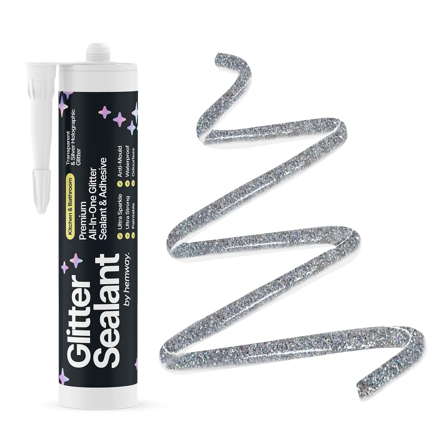 Hemway 290 ml Crystal Clear & Silver Holographic Glitter Hybrid Polymer ...