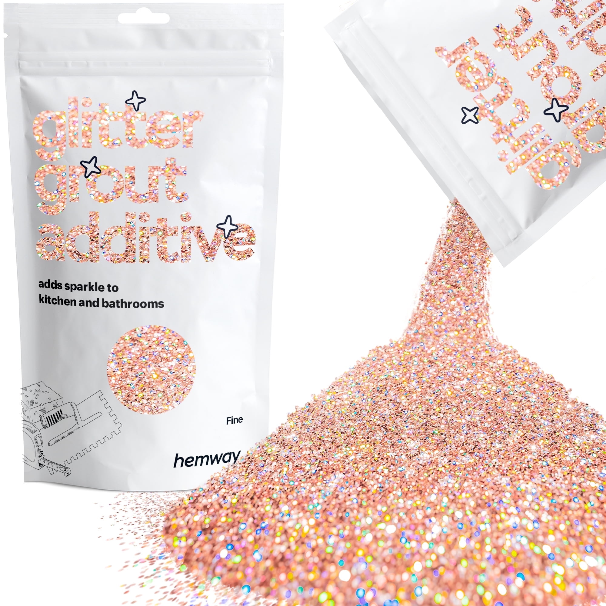Hemway Glitter for Grout Additive Tile Rose Gold Holographic, Fine Size ...