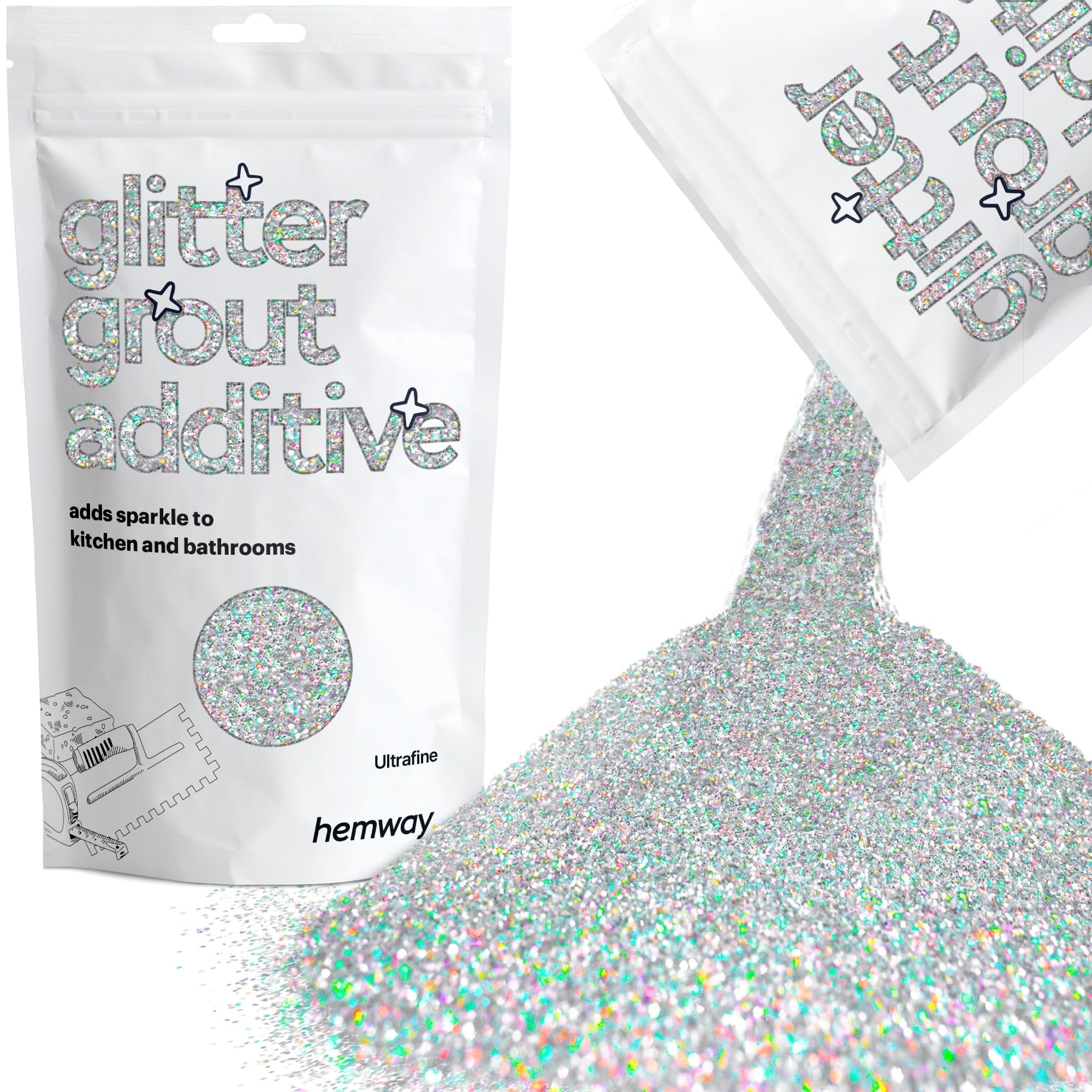 Hemway Glitter for Grout Additive Tile Silver Holographic, Ultrafine ...