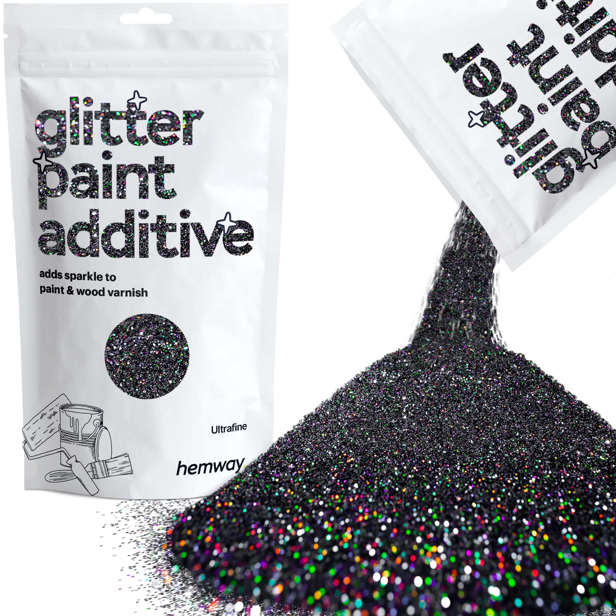 Hemway Glitter for Paint Additive, Black Holographic Ultrafine Size ...