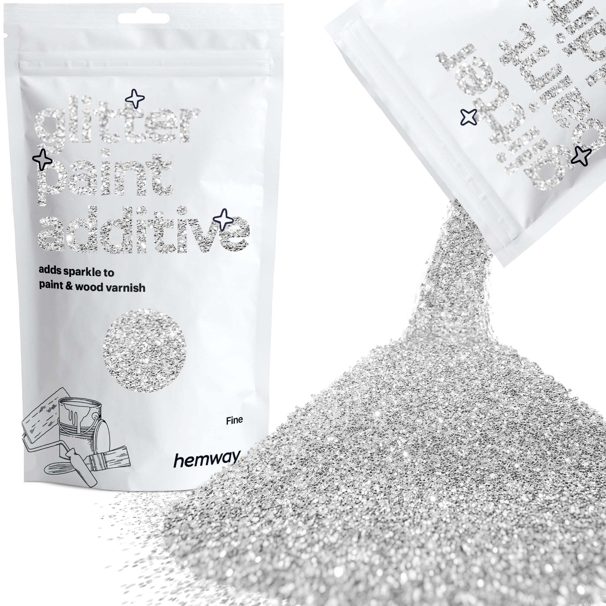 Hemway Glitter for Paint Additive, Silver Fine Size Flakes 100g ...