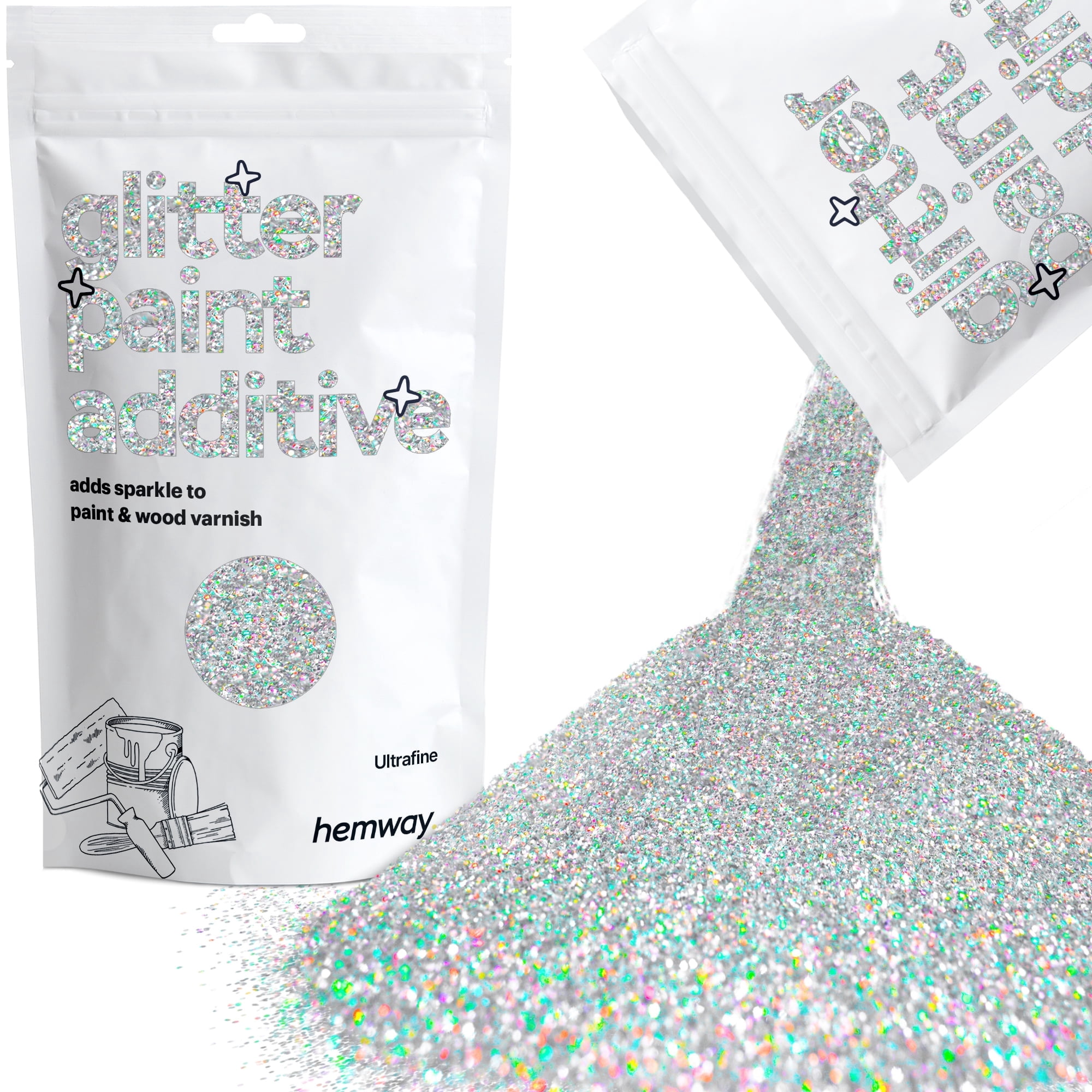 Hemway Glitter for Paint Additive, Silver Holographic Ultrafine Size ...