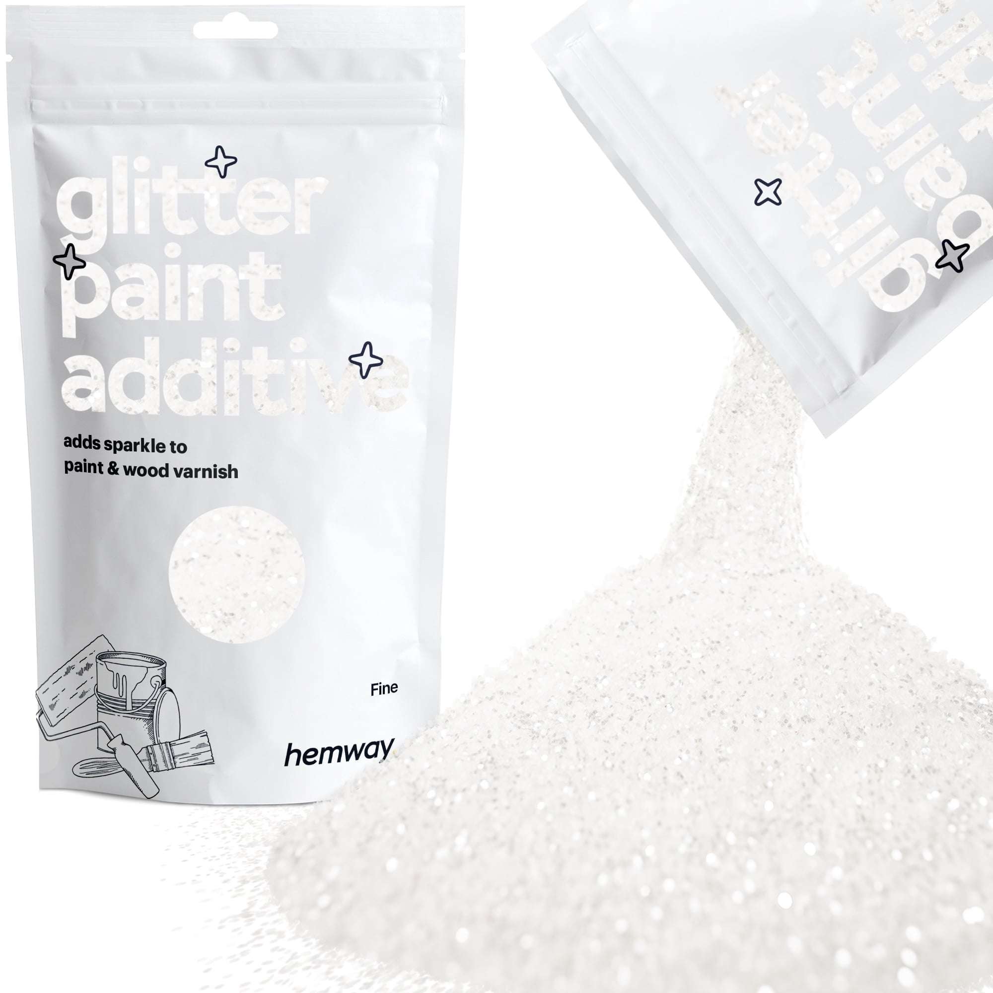 Hemway Glitter for Paint Additive, White Iridescent Fine Size Flakes ...