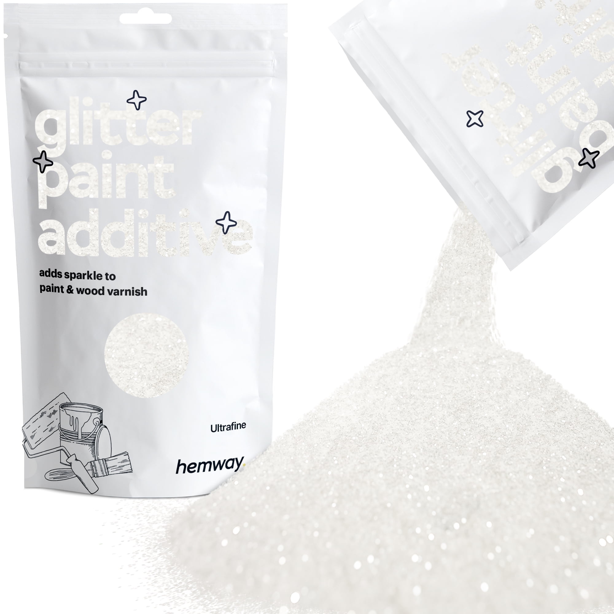 Hemway Glitter for Paint Additive, White Iridescent Ultrafine Size ...
