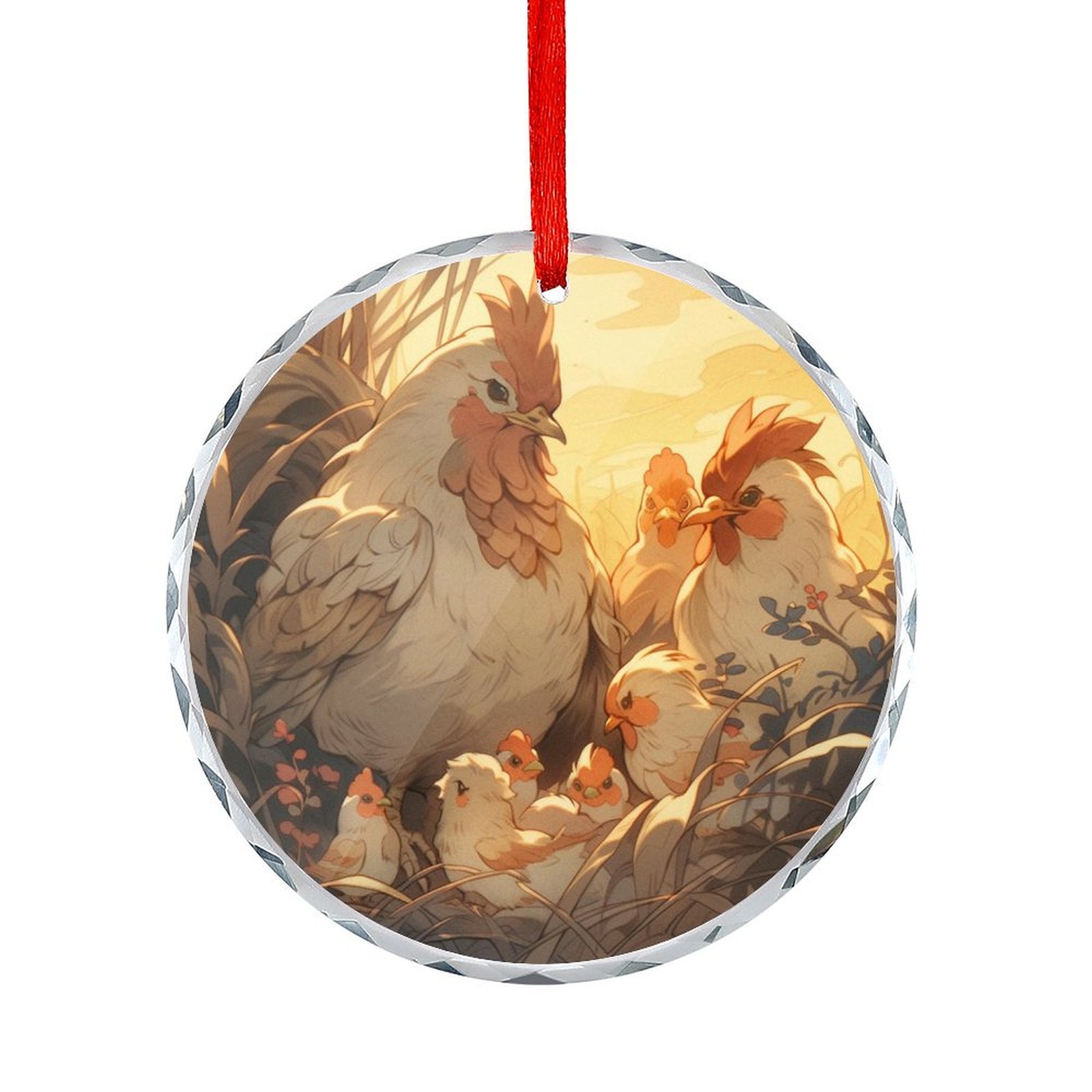 Hen And Her Chicks Christmas Ornament Farmhouse Country Animal Round ...