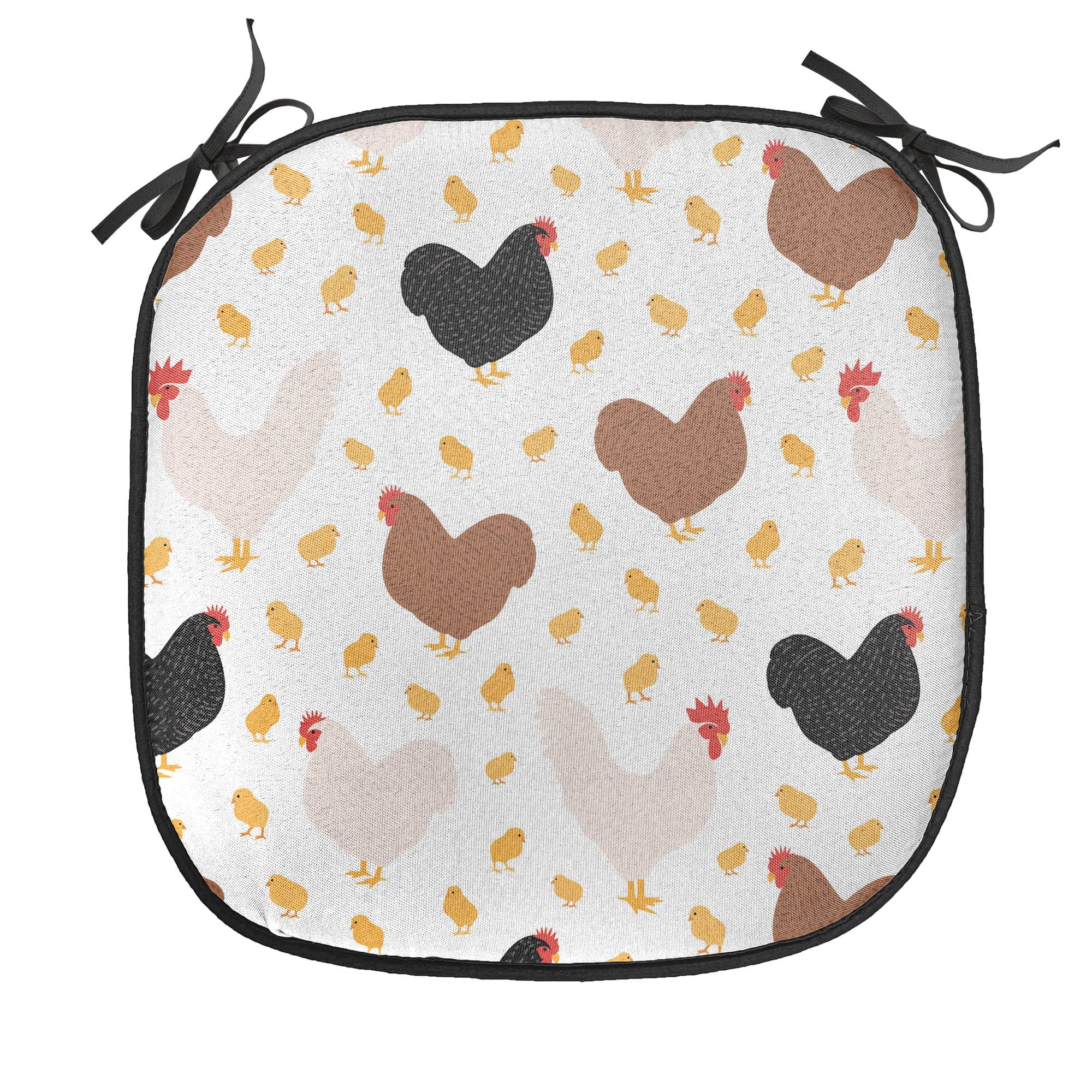 Hen and Chicks Chair Seating Cushion, Farm Themed Continuous Pattern ...