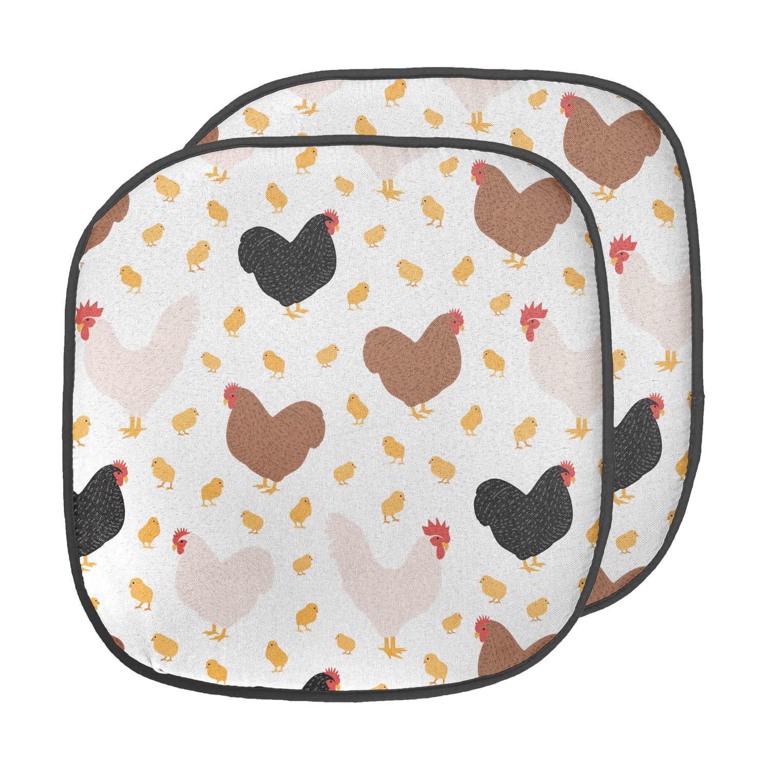 Hen and Chicks Chair Seating Cushion Set of 2, Farm Themed Continuous ...