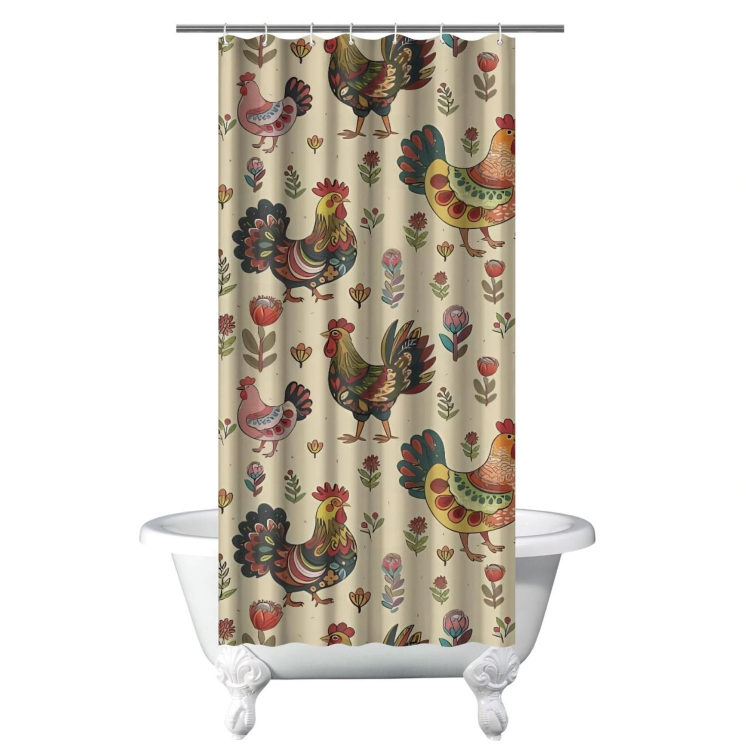 Hen & Egg Illustration Shower Curtain - Waterproof Aesthetic Bathroom ...