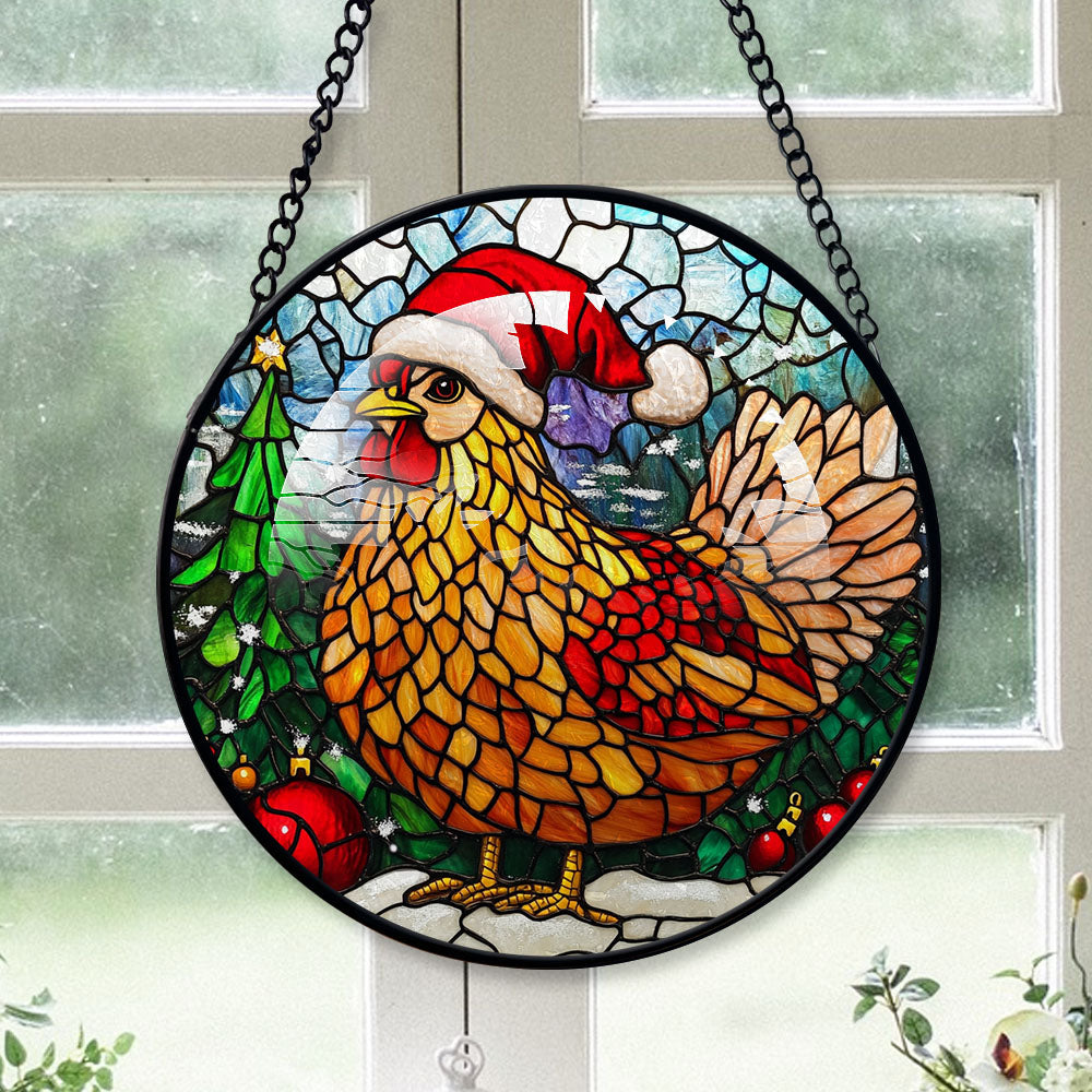 Hen Ornament Christmas 2025, Hen Stained Glass Window Hanging ...