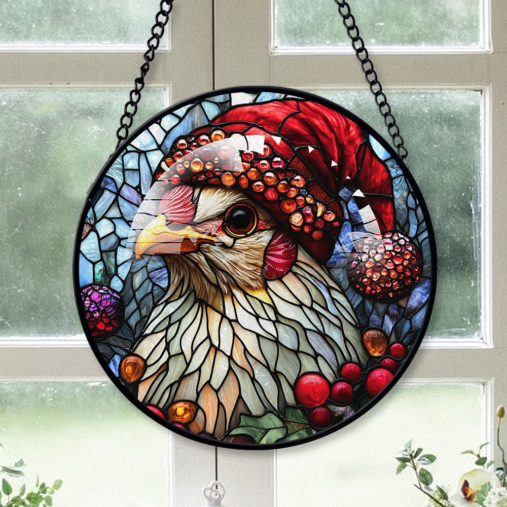 Hen Ornament Christmas 2025, Hen Stained Glass Window Panel – Elegant ...