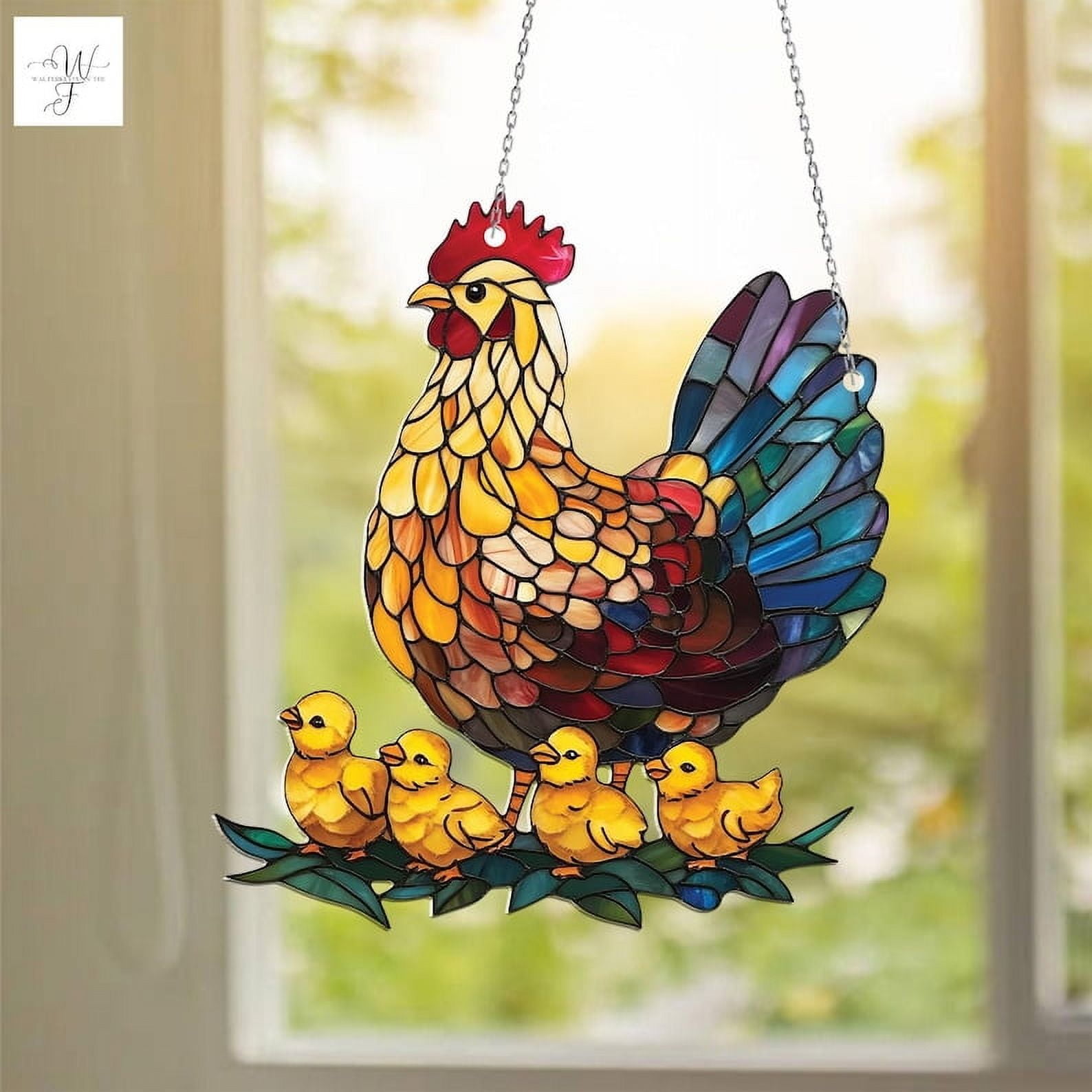 Hen and Chicks Acrylic Window Hanging, Farmhouse Suncatcher, Rustic ...