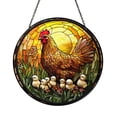Hen and Chicks Farm Scene Stained Glass Effect Window Hanging, Rustic ...