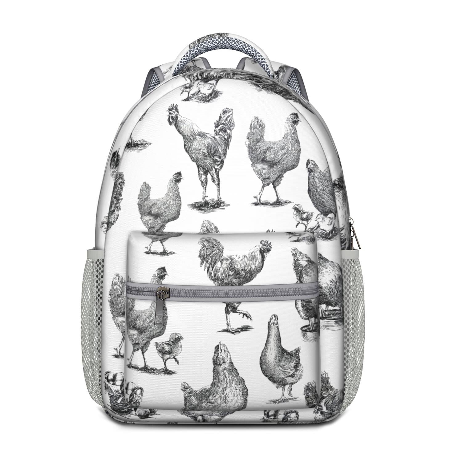 Hen and Garden Illustration School Backpack - Ergonomic Waterproof Bag ...