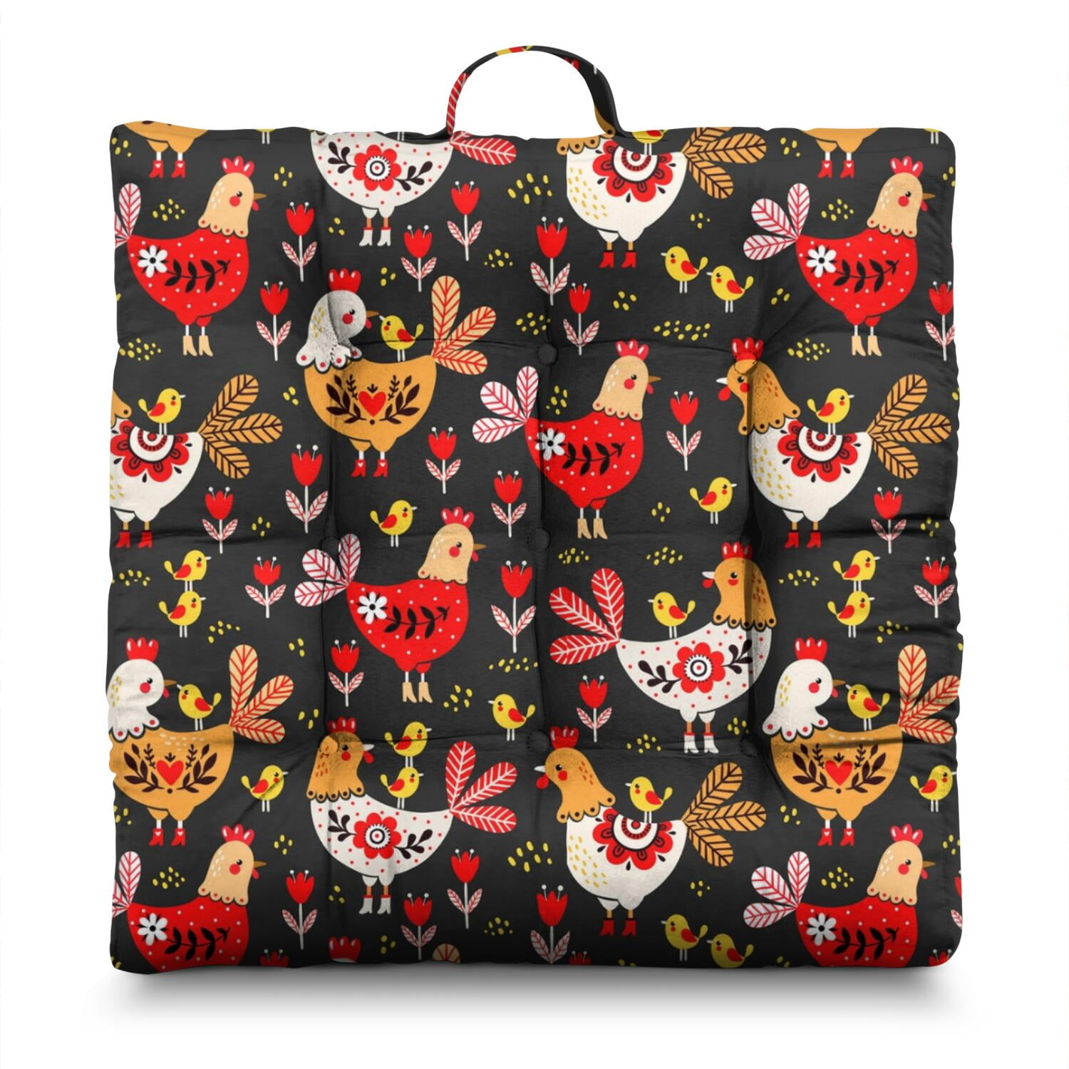 Hen and Garden Illustration Zabuton - Thick PP Cotton Filled Floor Seat ...