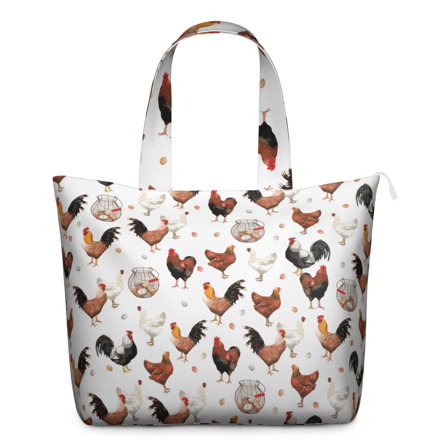 Hen and Rooster Watercolor Print Tote, Farmhouse Egg Pattern Duffel Bag ...