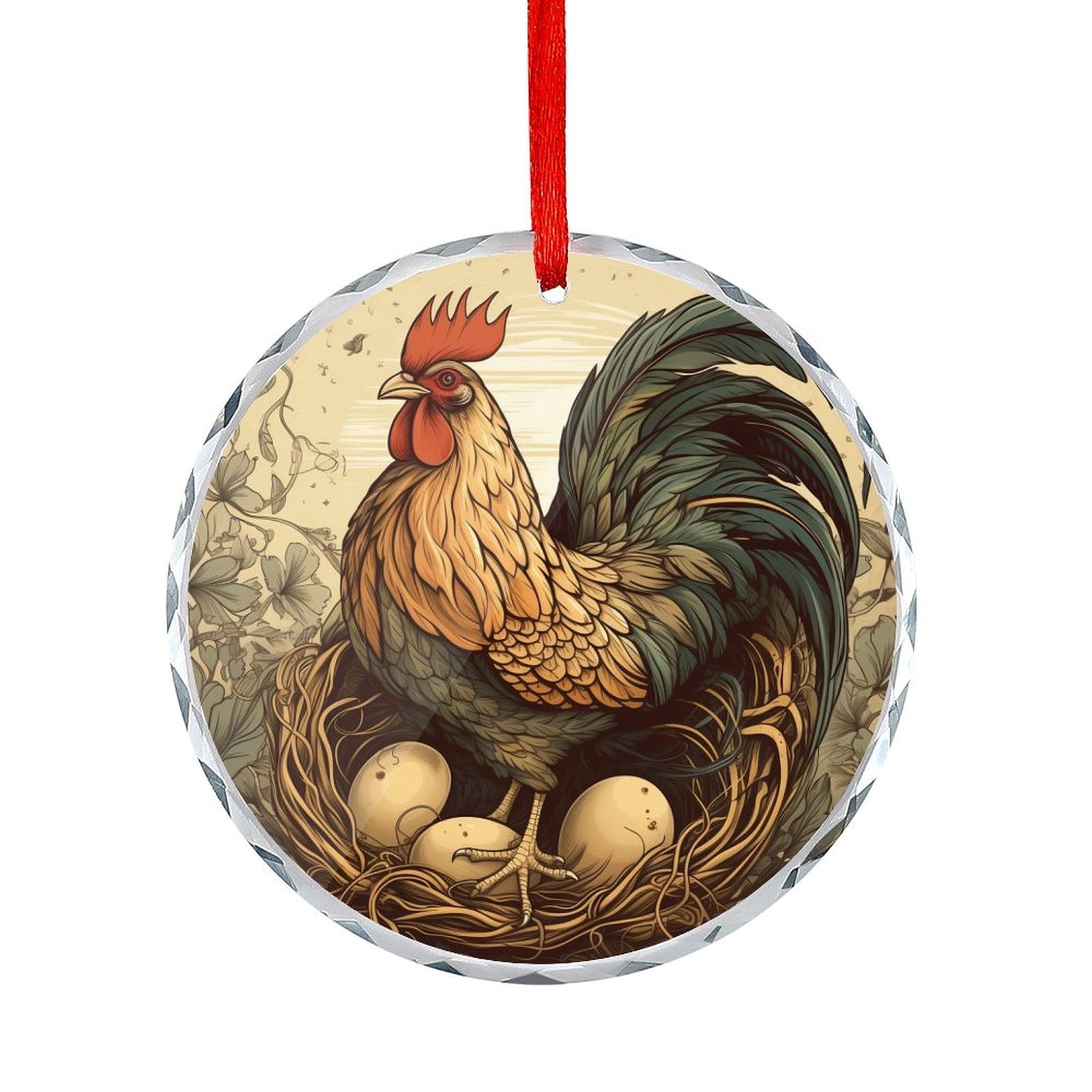 Hen with Eggs Crystal Glass Christmas Ornament Farm Hen Holiday ...