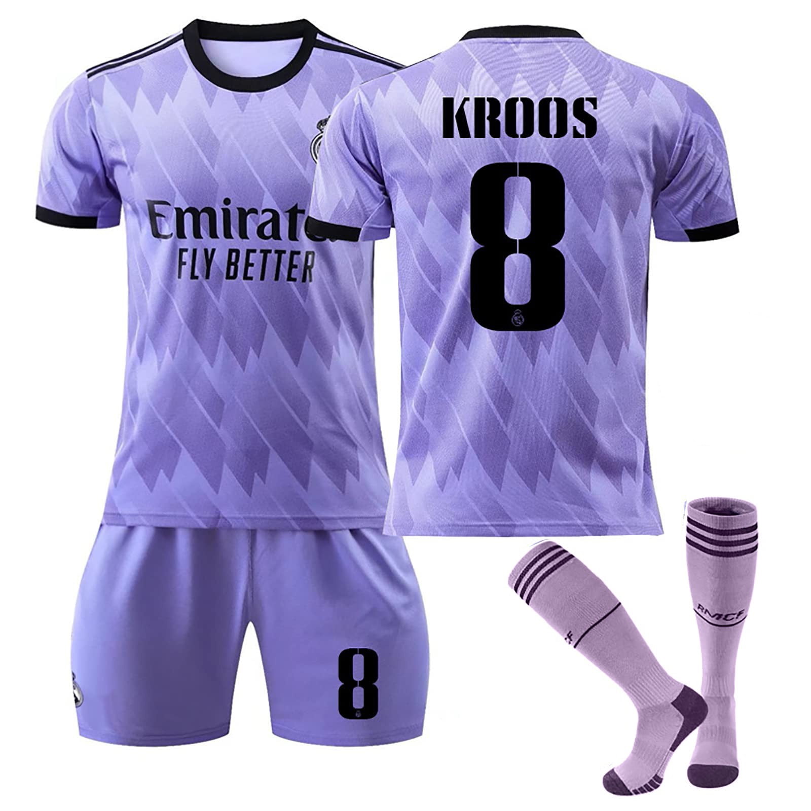 HenJI 22/23 Madrid-Prismatic Pattern Short Sleeve Away Game Soccer Jersey, #8 KROOS Short Sleeve ...