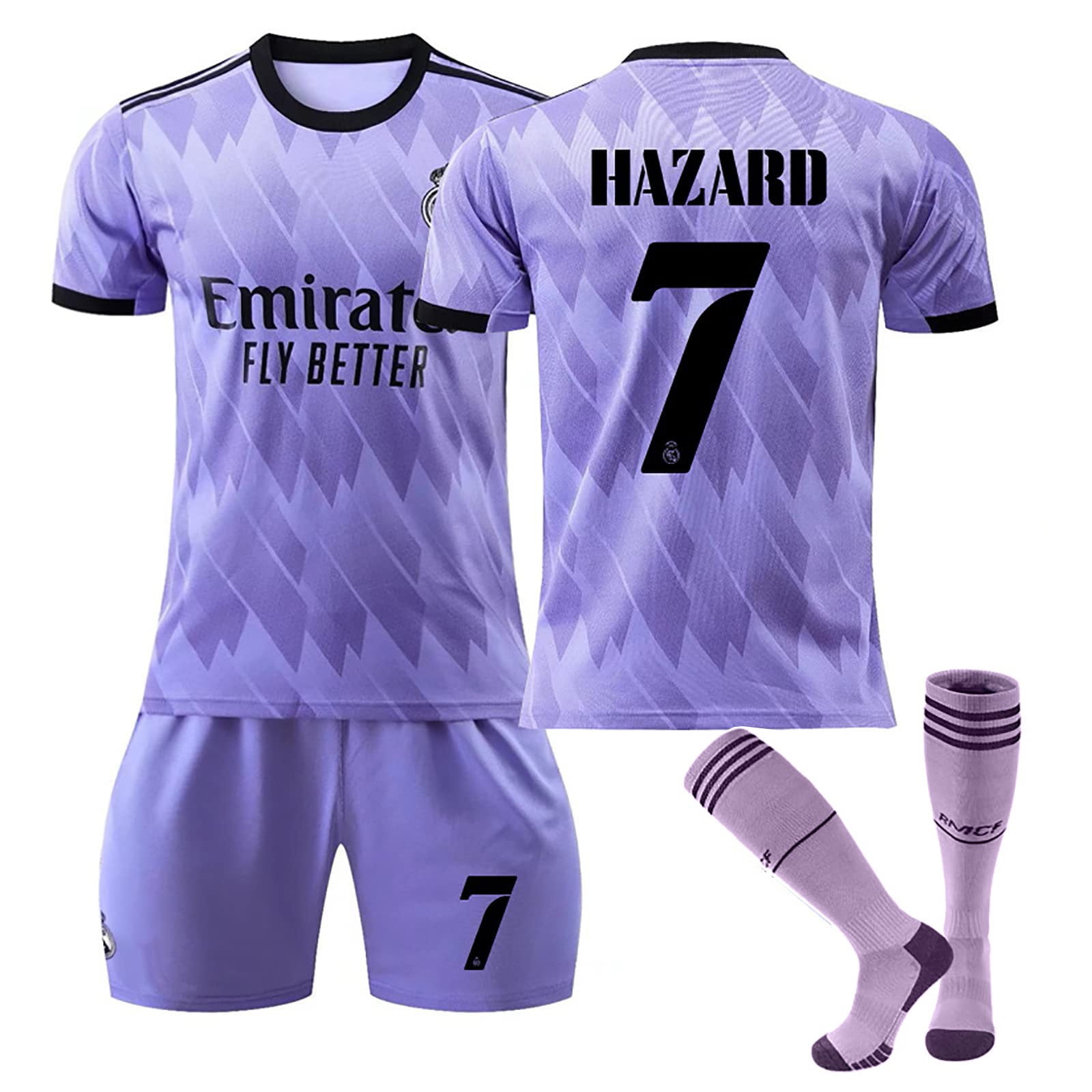 HenJI 22/23 Spanish Soccer Team Away Game Soccer Jersey, #7 HAZARD Purple Short Sleeve Round ...