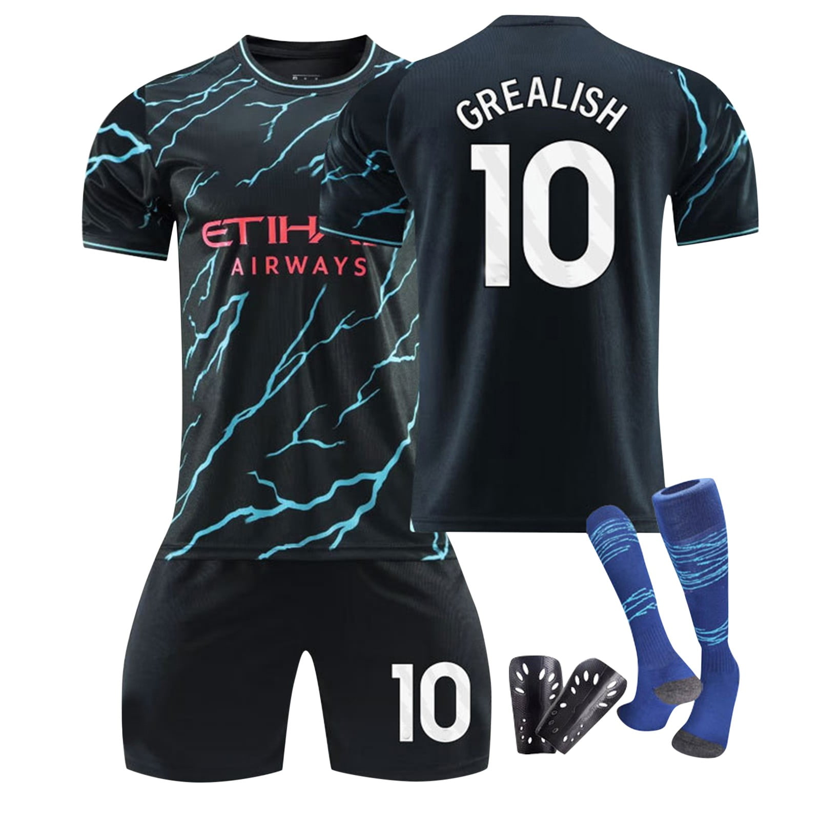 HenJI 23/24 English Second Away Game Soccer Jersey, #10 GREALISH Black with Blue Line Short ...