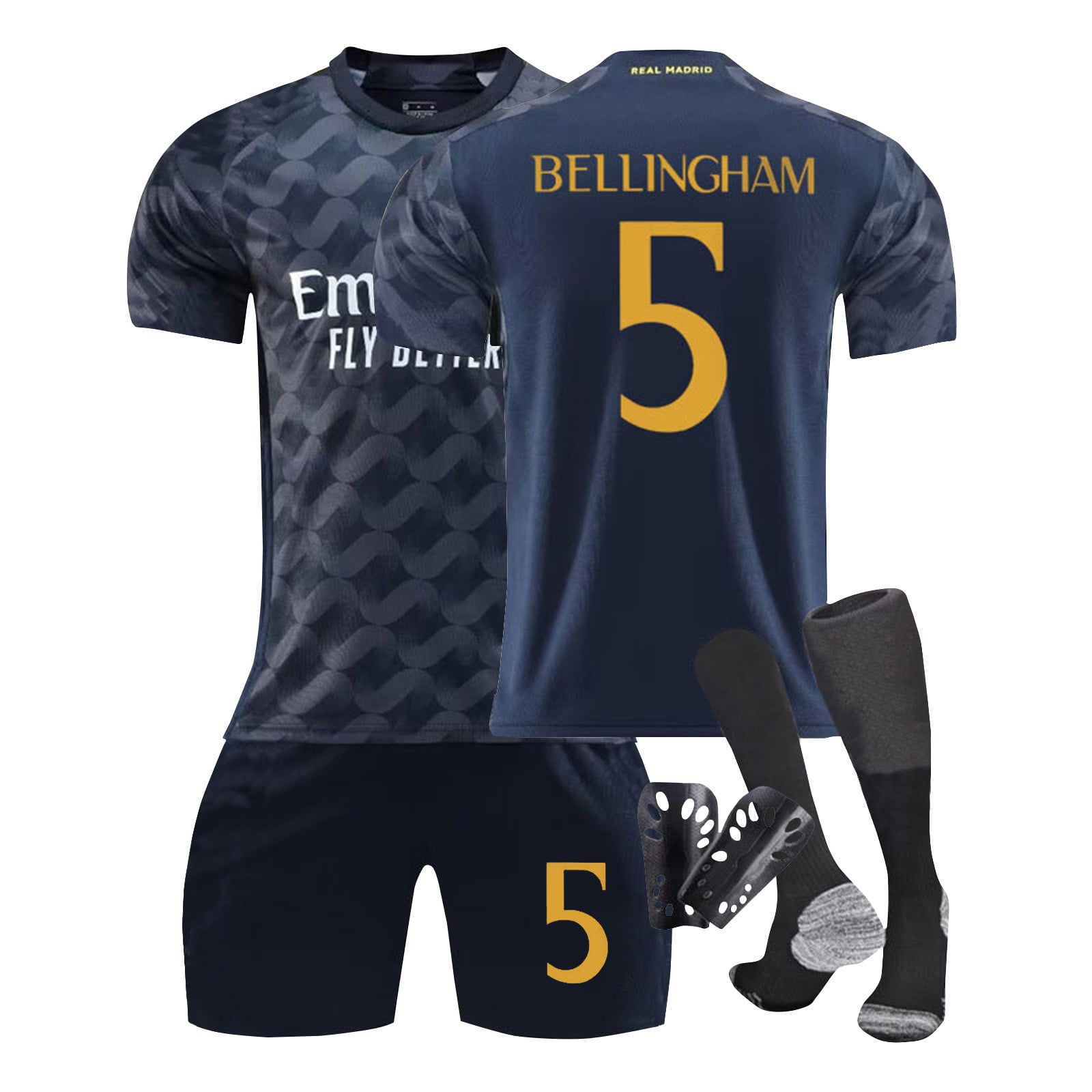 HenJI 23/24 Spanish Soccer Team Away Game Soccer Jersey, #5 BELLINGHAM Navy Blue Short Sleeve ...