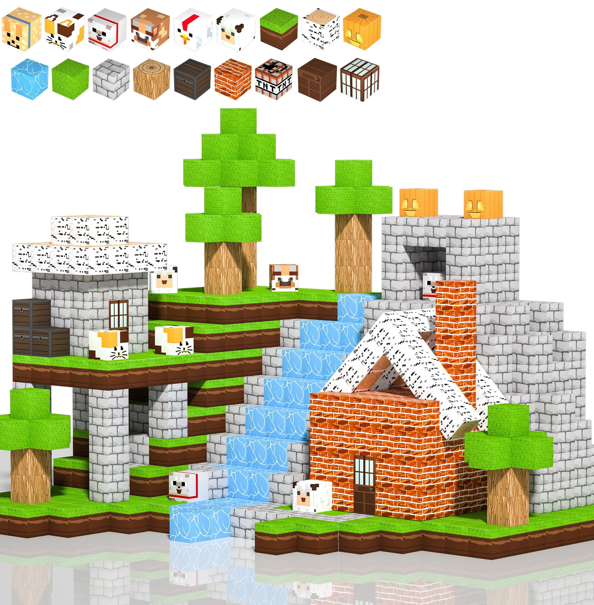 HenaBoo 160PCS Mine World Magnetic Blocks, Magnetic Building Blocks for Kids Ages 3-5 4-8 8-12 ...