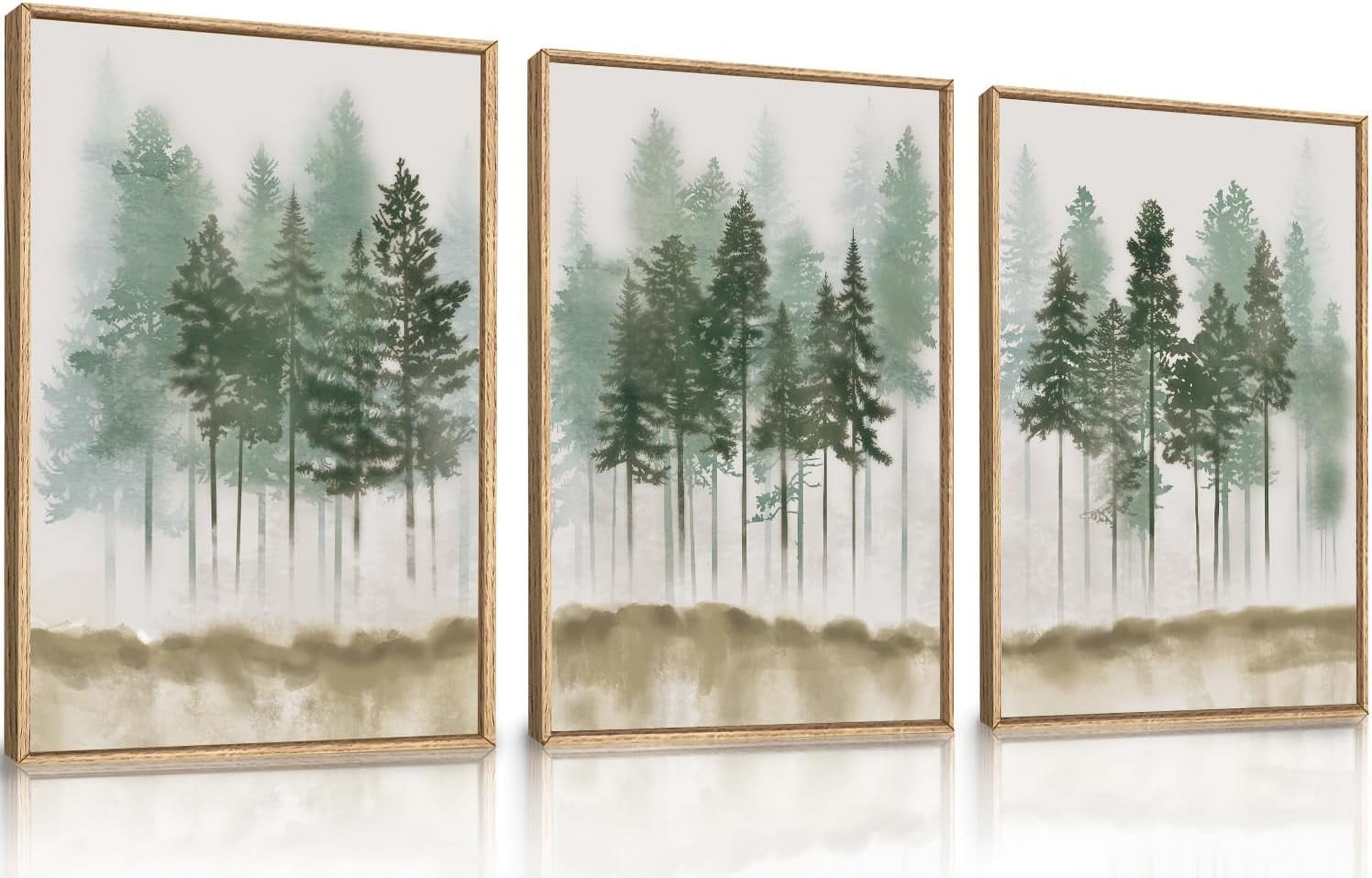 Henc1 Large Geen Forest Mountain d Canves Wall Art Set,Misty Watercolor ...