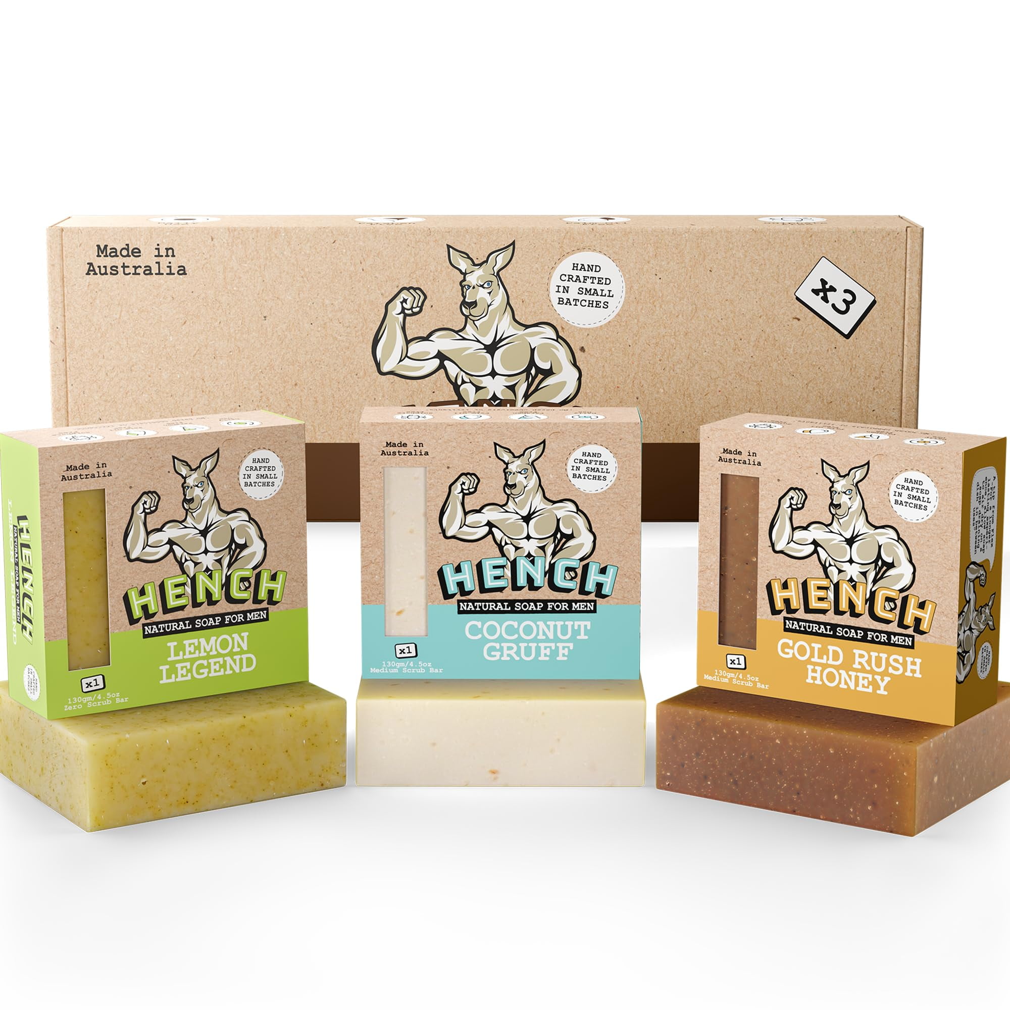 Hench - Mens Soap XEF1 Bar 3 Pack Natural Soap for Men Exfoliating ...