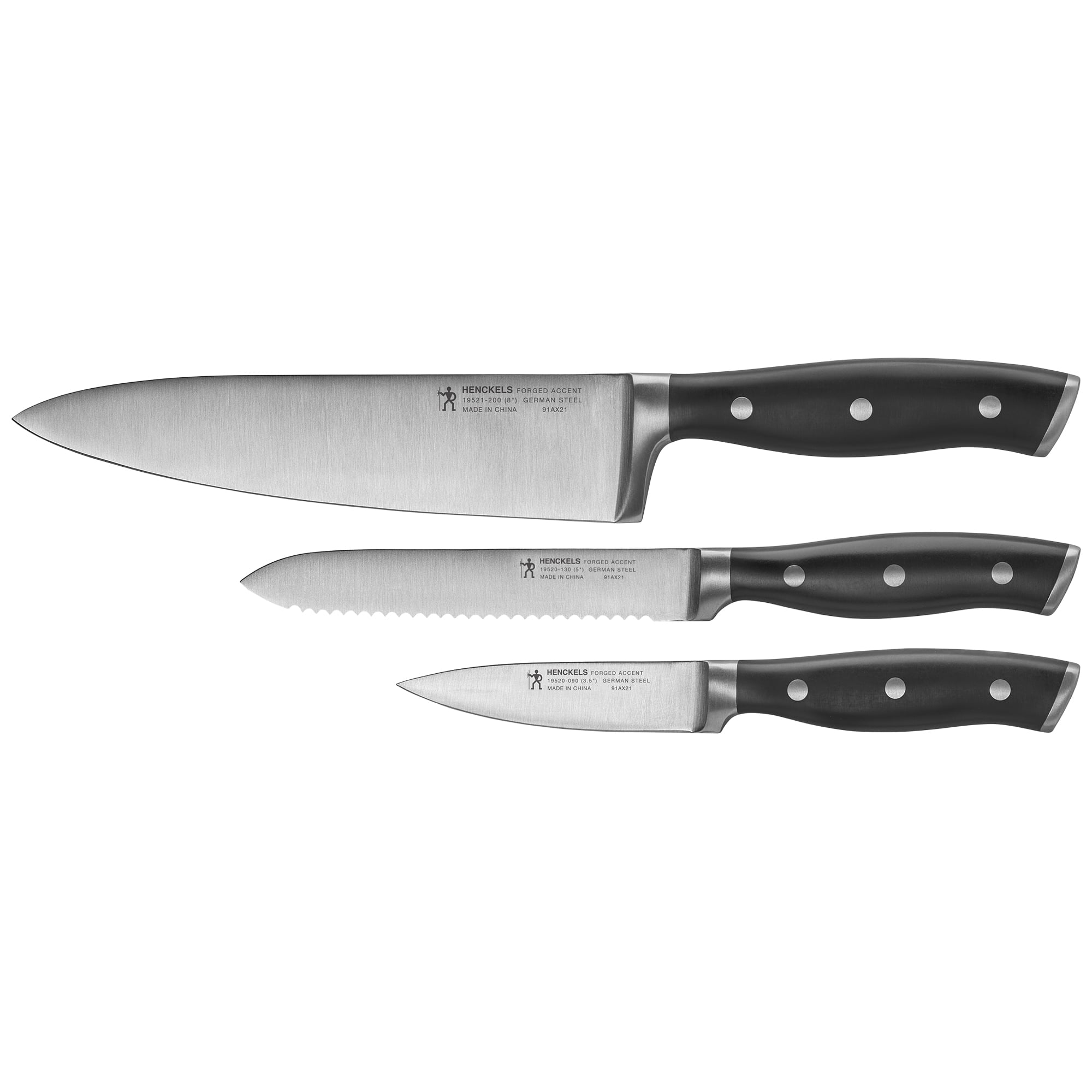 Henckels 6063527 Black & Silver Stainless Steel Chefs Knife Set, Satin ...