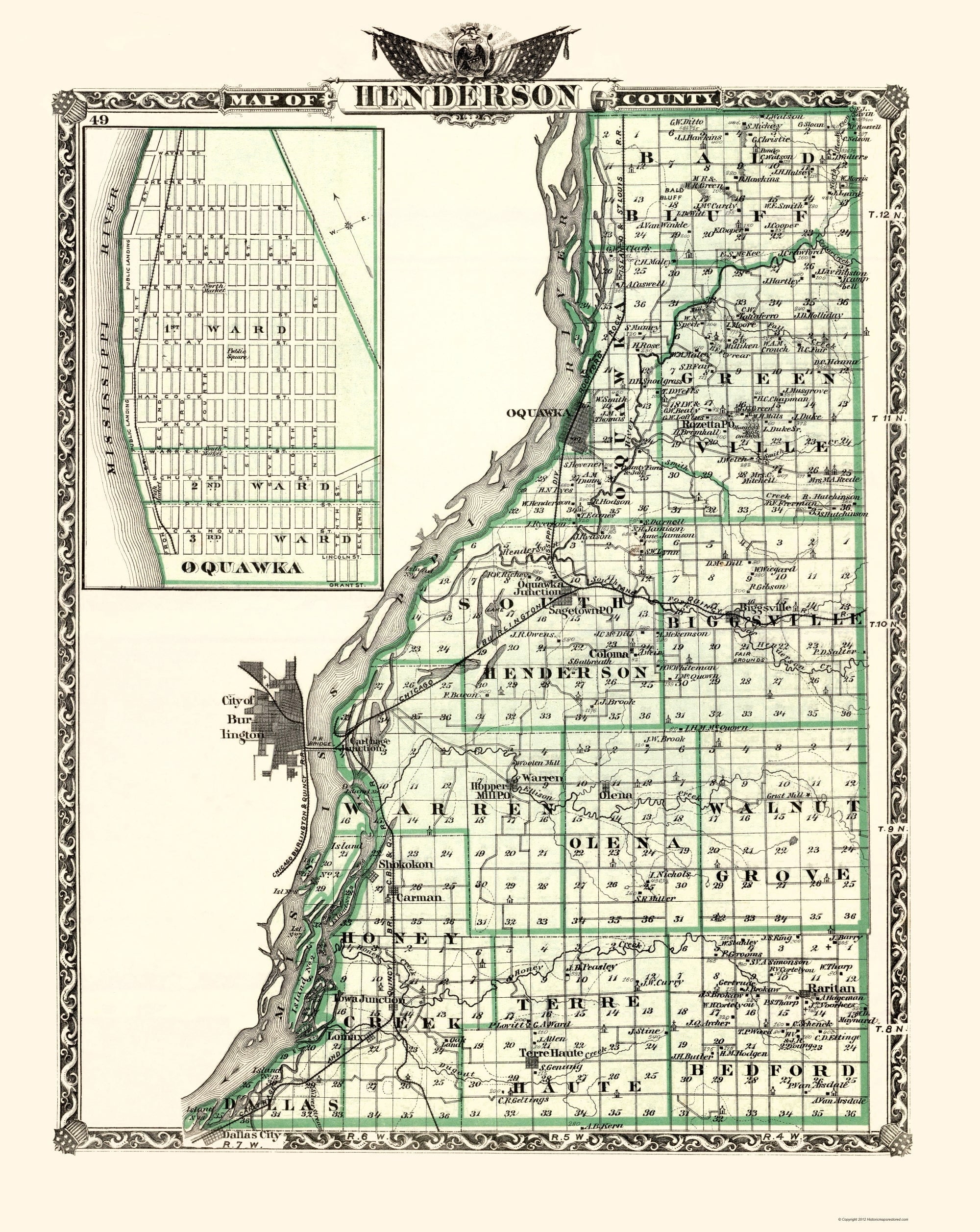 Historic County Map - Henderson County Illinois - Warner 1876 - 23 x 28 ...