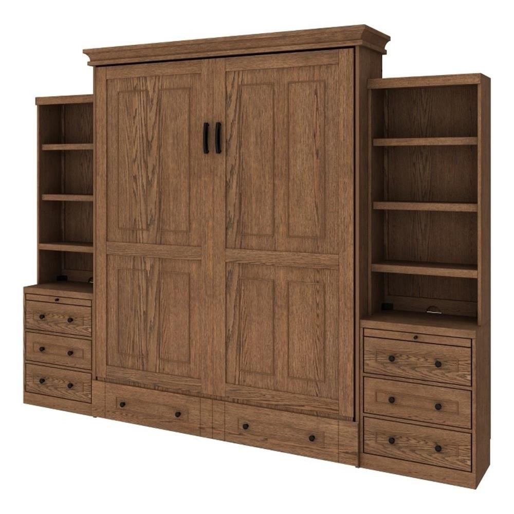 Henderson Queen Solid Wood Murphy Wall Bed - 2 Shelf Storage & Drawers ...