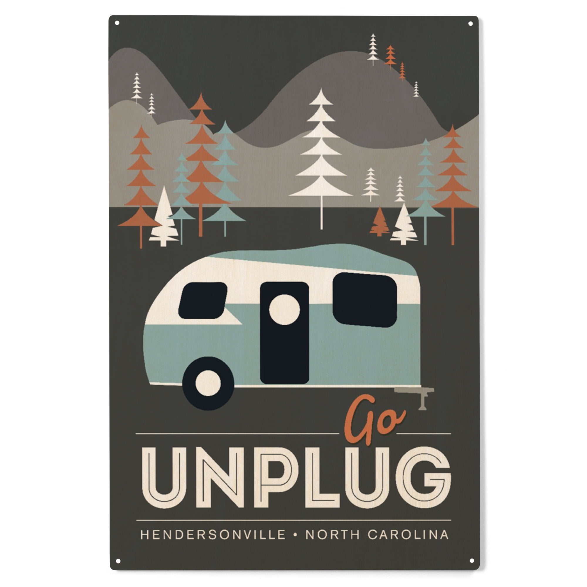 Hendersonville, North Carolina, Go Unplug, Retro Camper Birch Wood Wall ...