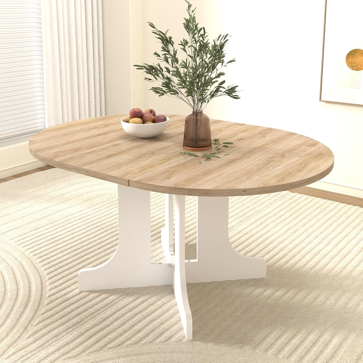 Henf 59" Oval Extendable Dining Table Rustic Farmhouse Wood Kitchen ...