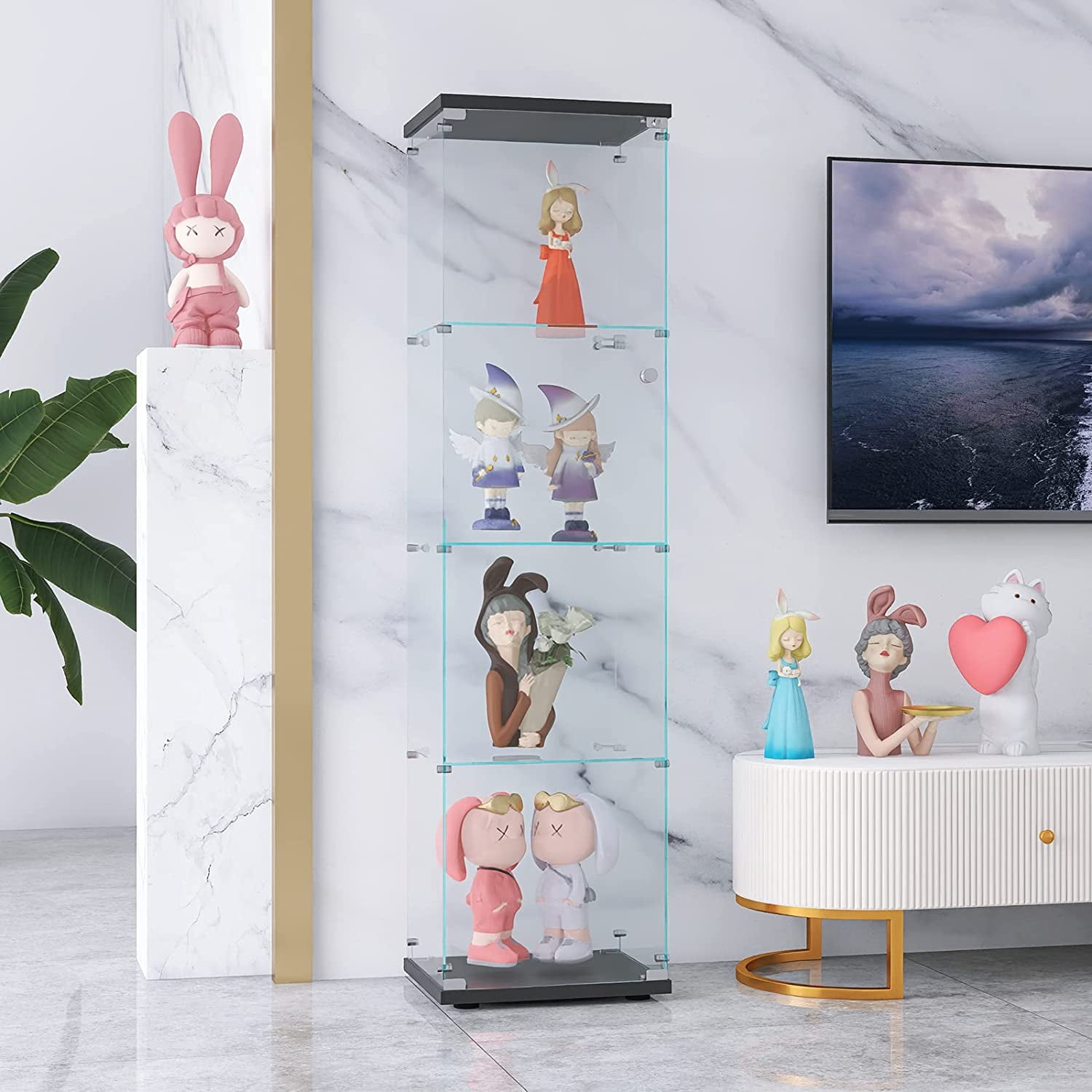 Henf 64'' Glass-Door Display Cabinet, 4-Shelf Curio Cabinet Collection ... Henf 64'' Glass-Door Display Cabinet, 4-Shelf Curio Cabinet Collection ...