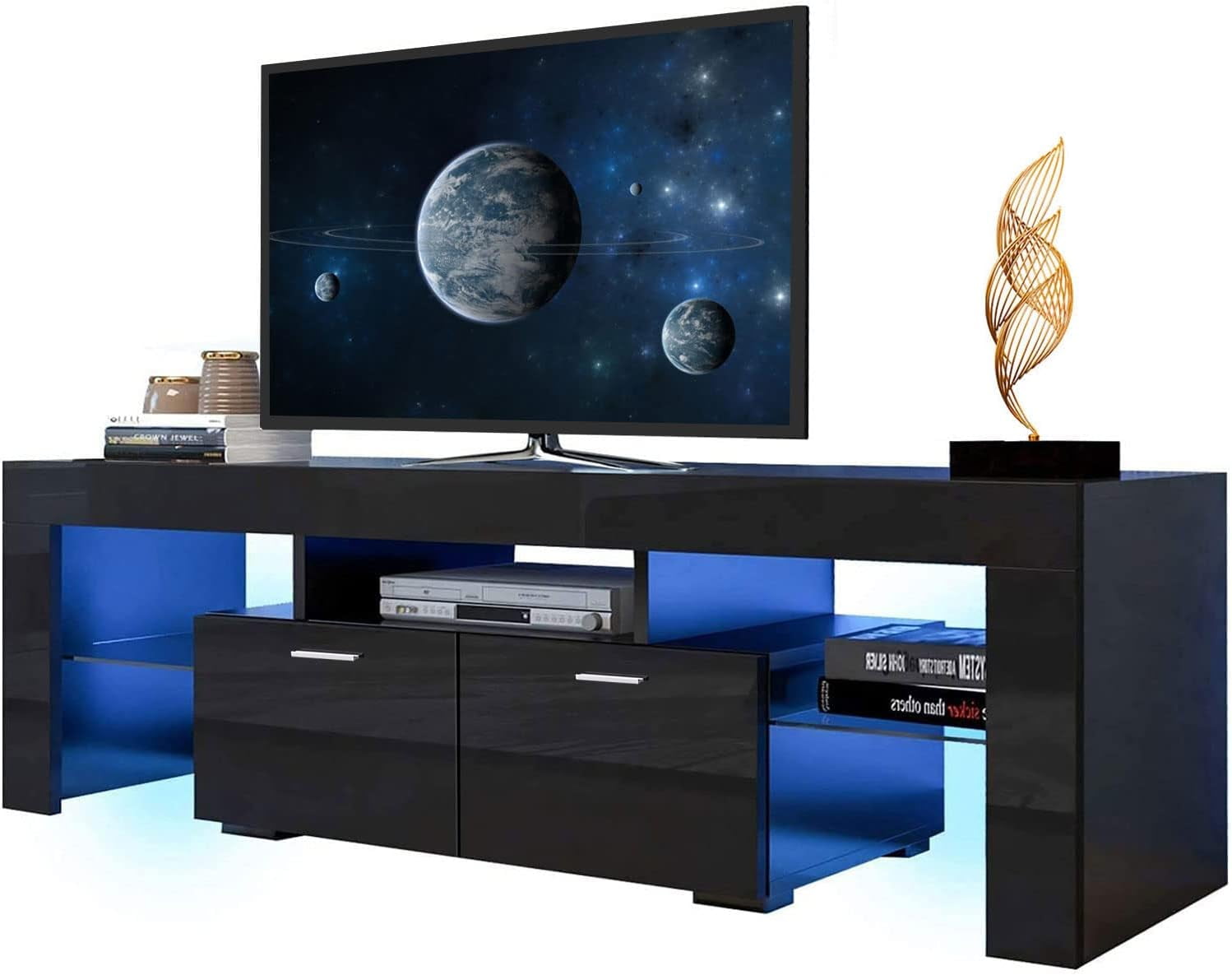 Henf Glossy LED TV Stand for 65 Inch TVs, Entertainment Center with LED ...