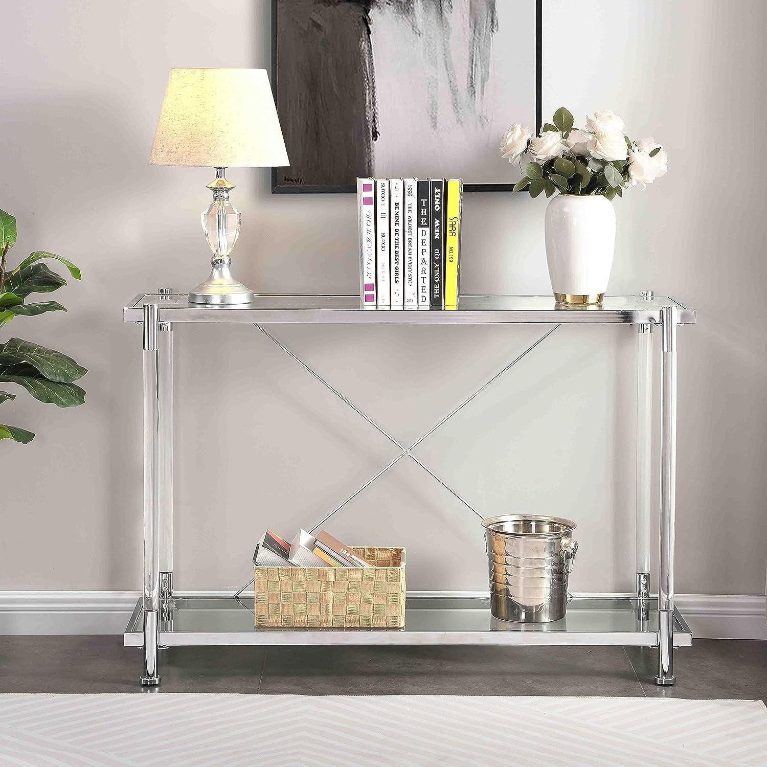 Henf Modern Acrylic Glass Console Table, 43" x13" Narrow Sofa Table ...