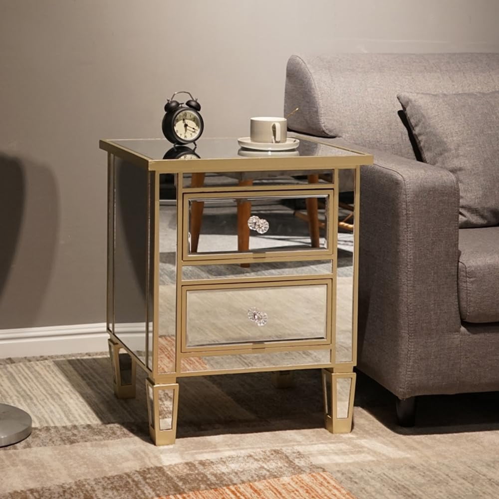 Henf Modern Mirrored Nightstand for Bedroom, Elegant 2 Drawer ...