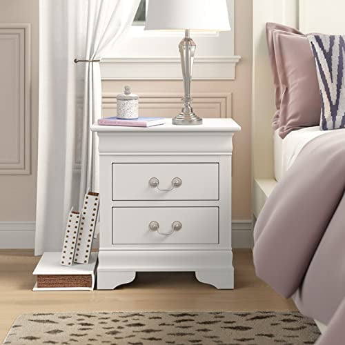 Henf Nightstand with 2 Drawers Traditional Rectangular Side Table ...