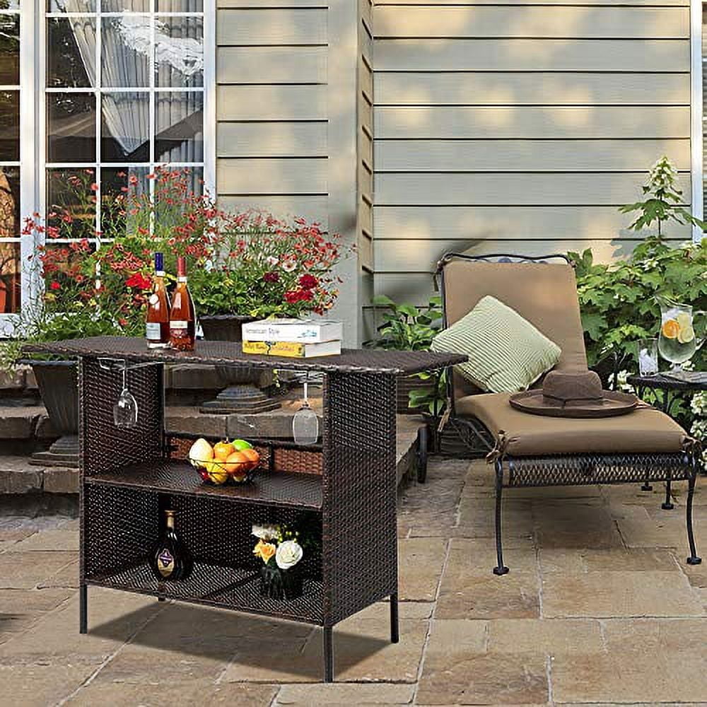 Henf Outdoor Rattan Bar Table Patio Wicker Bar Counter Table with 2 ...