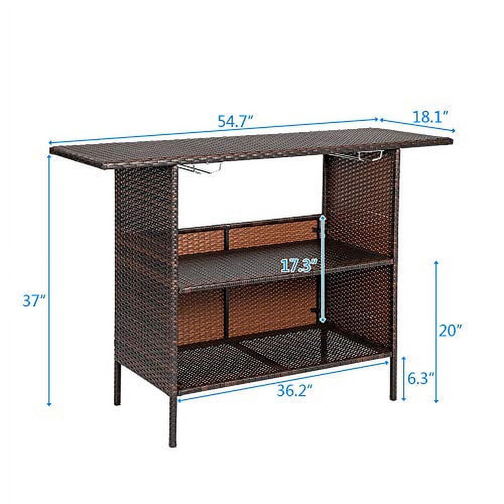 Henf Outdoor Rattan Bar Table Patio Wicker Bar Counter Table with 2 ...