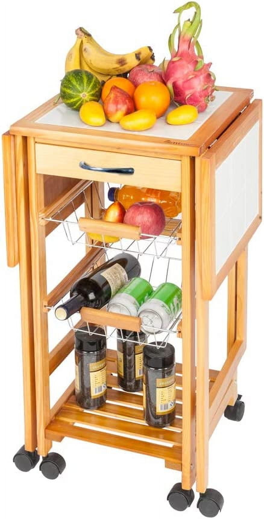 Henf Portable Rolling Drop Leaf Kitchen Storage Trolley Cart Island ...