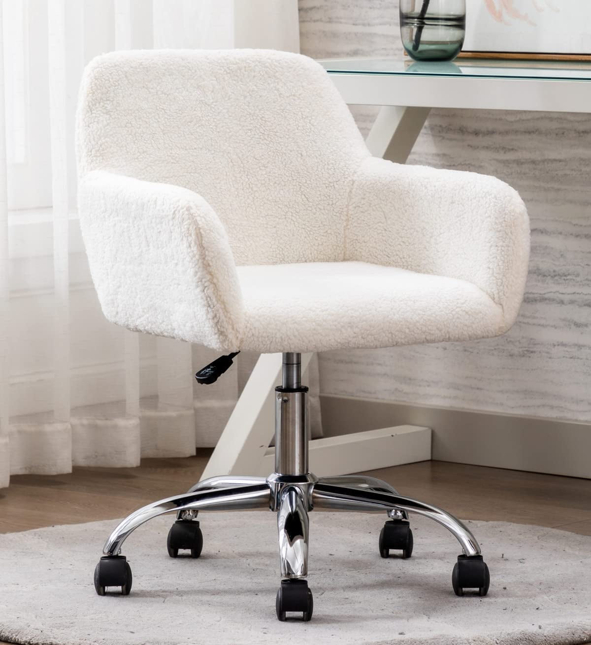 Henf White Vanity Chair Desk Chair Small Home Office Makeup Adjustable ...