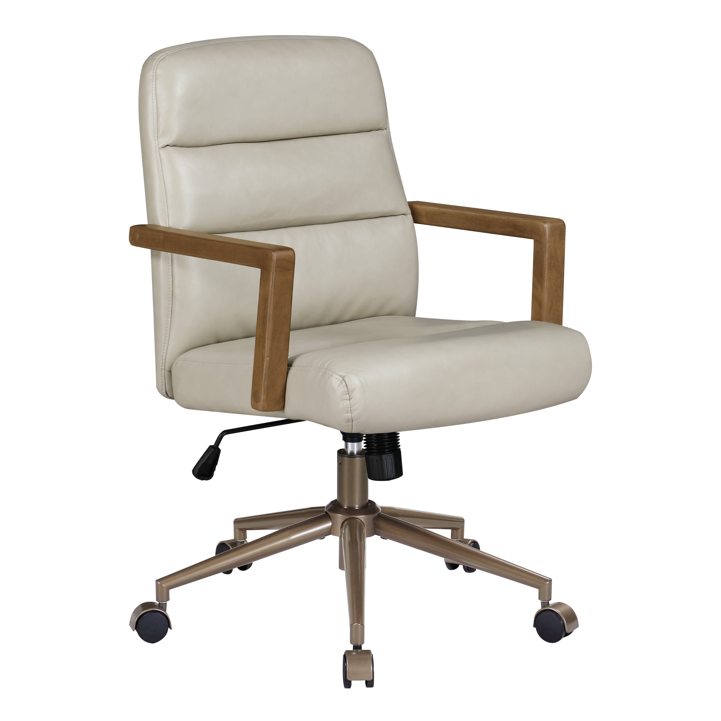 Henfield Office Chair- Taupe Faux Leather with Dark Wood Arms - Walmart.com
