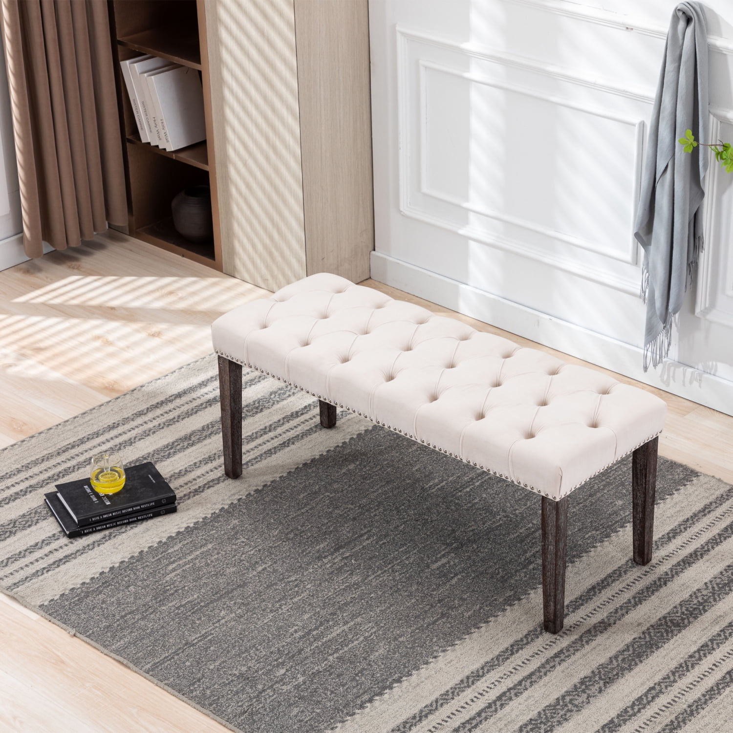 Heng Ming Upholstered Tufted Bench Ottoman Velvet Dining Bench Bedroom ...