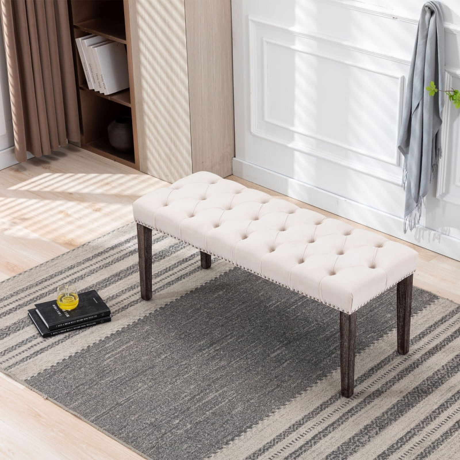 Heng Ming Upholstered Tufted Bench Ottoman , Velvet Dining Bench ...